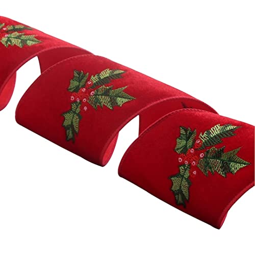 Celebrate It 3.5'' Velvet Wired Poinsettia Ribbon, Red