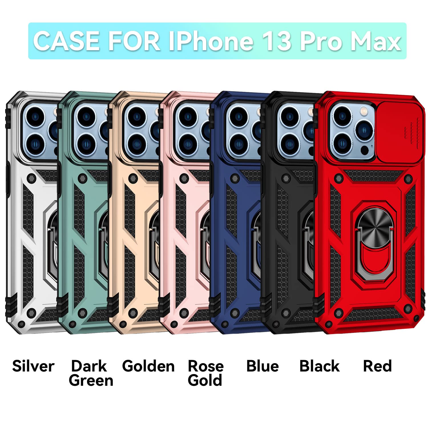 Hitaoyou for iPhone 13 Pro Max Case, iPhone 13 Pro Max Case with Camera Cover & Kickstand Military Grade Shockproof Heavy Duty Protective with Magnetic Car Holder Case for iPhone 13 Pro Max 6.7" Blue