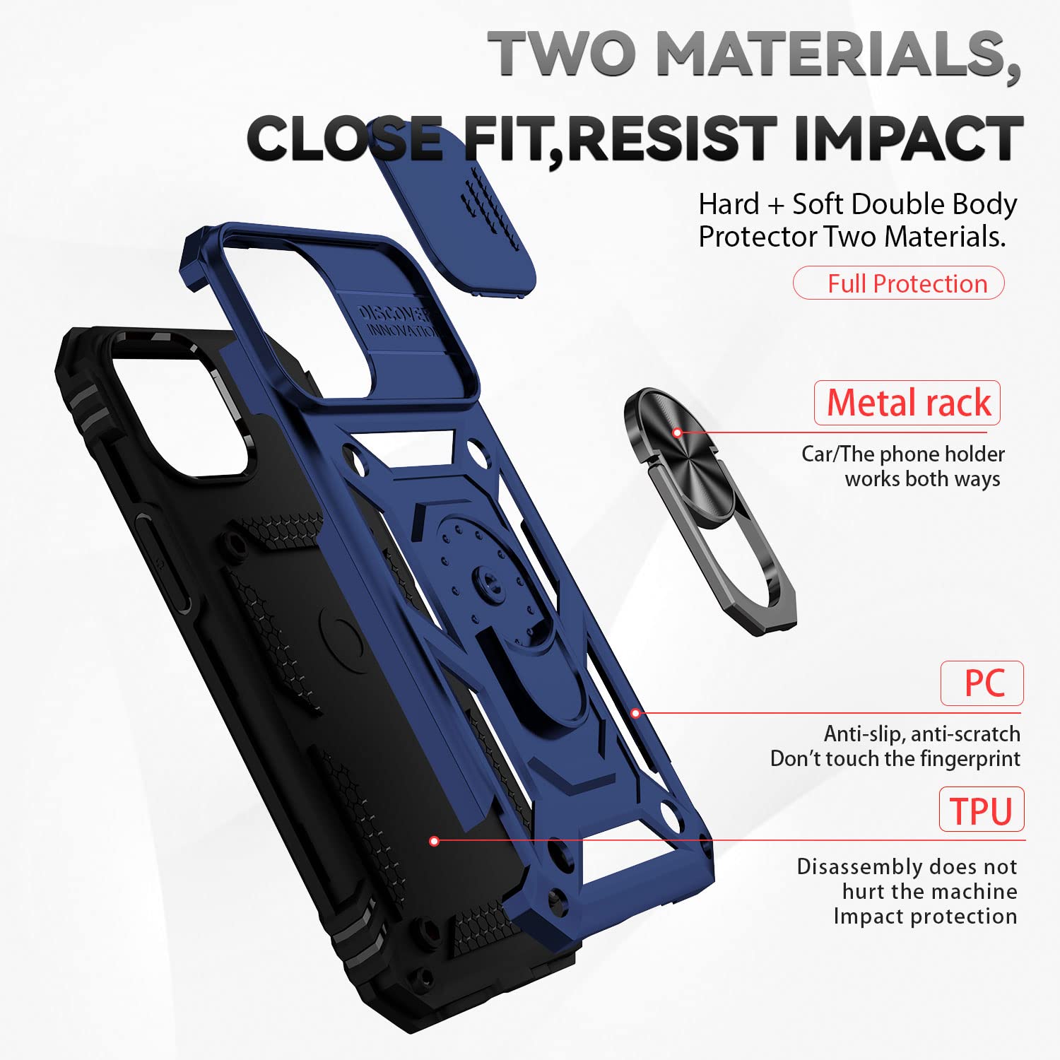 Hitaoyou for iPhone 13 Pro Max Case, iPhone 13 Pro Max Case with Camera Cover & Kickstand Military Grade Shockproof Heavy Duty Protective with Magnetic Car Holder Case for iPhone 13 Pro Max 6.7" Blue