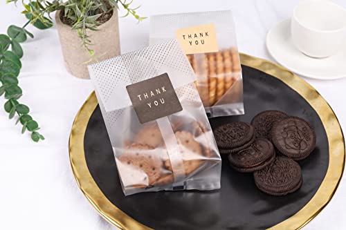 LOKQING Cellophane Treat Bags Cookie bags for Packaging Clear Gift Bags with Stickers for Cookies,Candy,Chocolates(100 PACK,9x3.3inch)