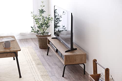 IRIS USA Low Multi-Purpose TV Stand with Black Steel Metal Frame and Legs, Coffee Table Entertainment Center Media Console for Living Room Storage and Organization, Ash Brown
