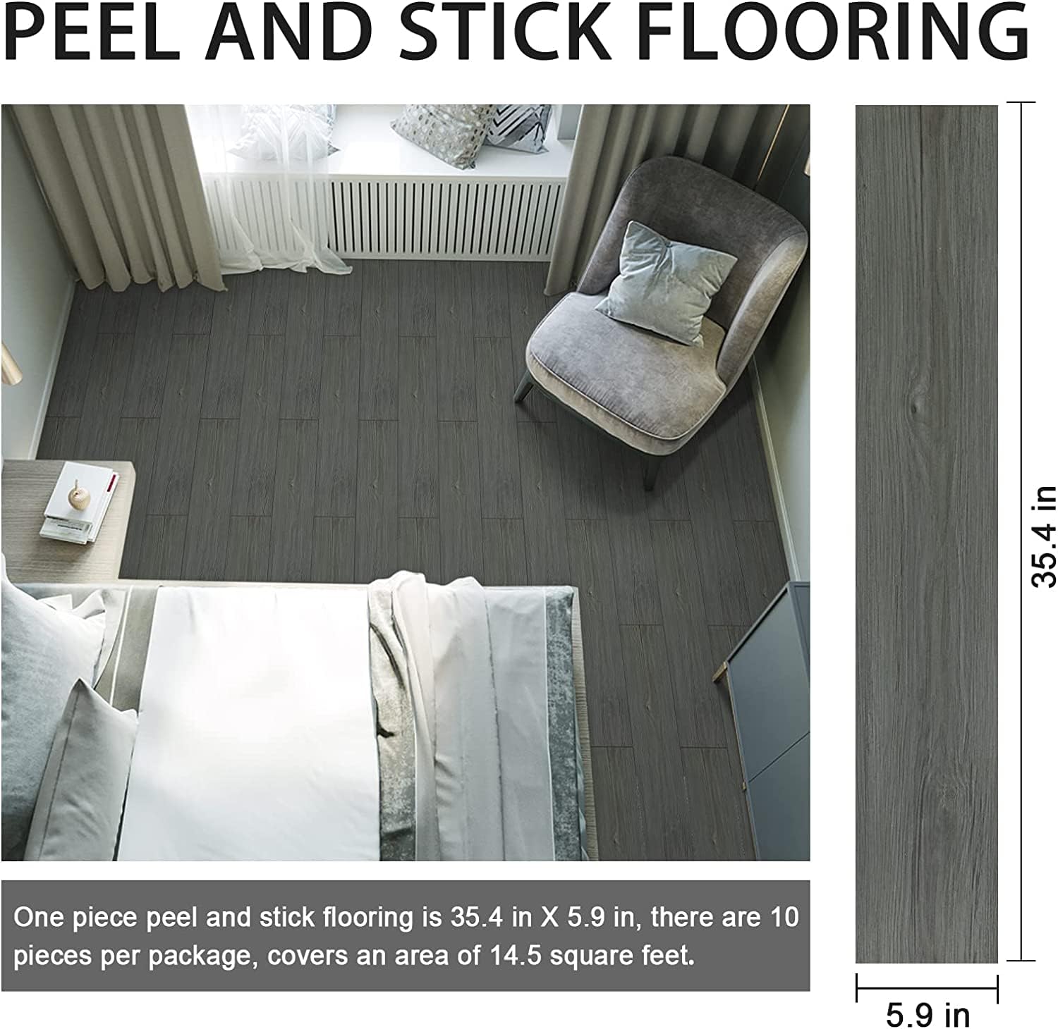 Peel and Stick Flooring Wood Plank Vinyl Flooring 35.4 in X 5.9 in Super Easy to Install 10 Pieces