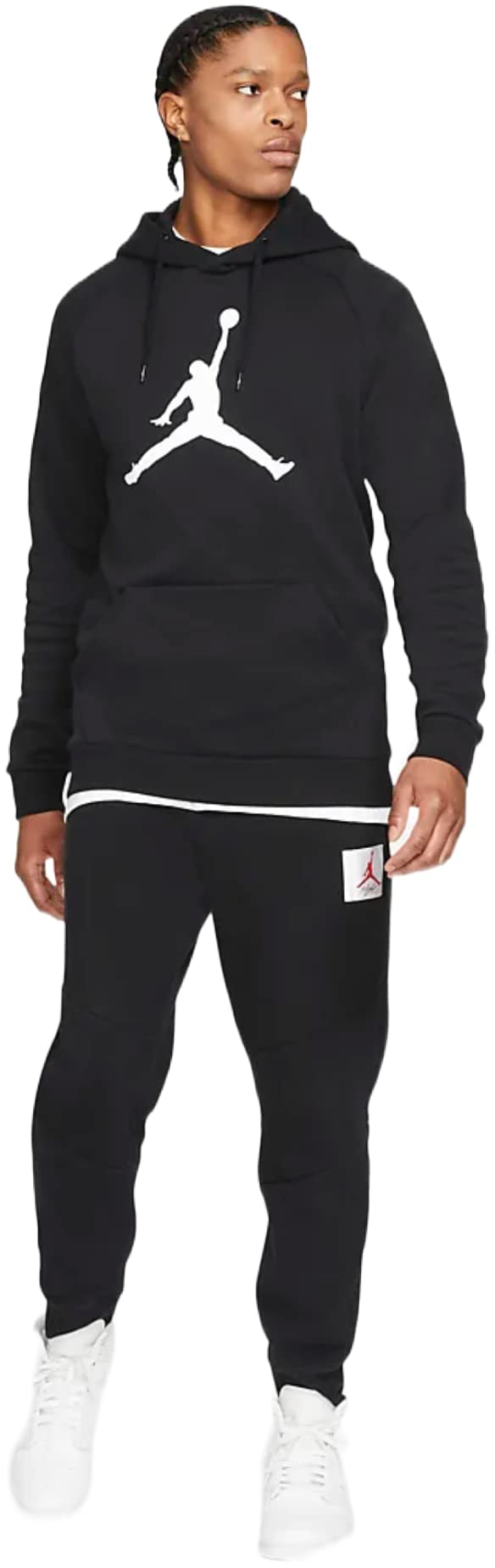Nike Men's Air Jordan Pullover Hoodie Sweatshirt (Black/White/Jumpman Logo, Medium)