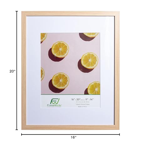 FrameWorks 2-Pack, 16x20 Matted to 11x14 Picture Frame, Natural Oak β Classic Wooden Photo Frame with Tempered Glass, Modern Matte Finish for Prints, Posters, Certificates & Wall Decor β Gallery-Ready