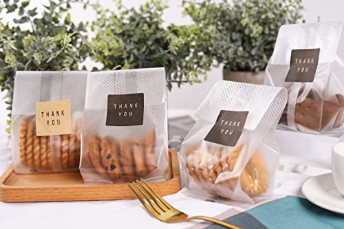 LOKQING Cellophane Treat Bags Cookie bags for Packaging Clear Gift Bags with Stickers for Cookies,Candy,Chocolates(100 PACK,9x3.3inch)