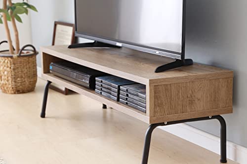 IRIS USA Low Multi-Purpose TV Stand with Black Steel Metal Frame and Legs, Coffee Table Entertainment Center Media Console for Living Room Storage and Organization, Ash Brown