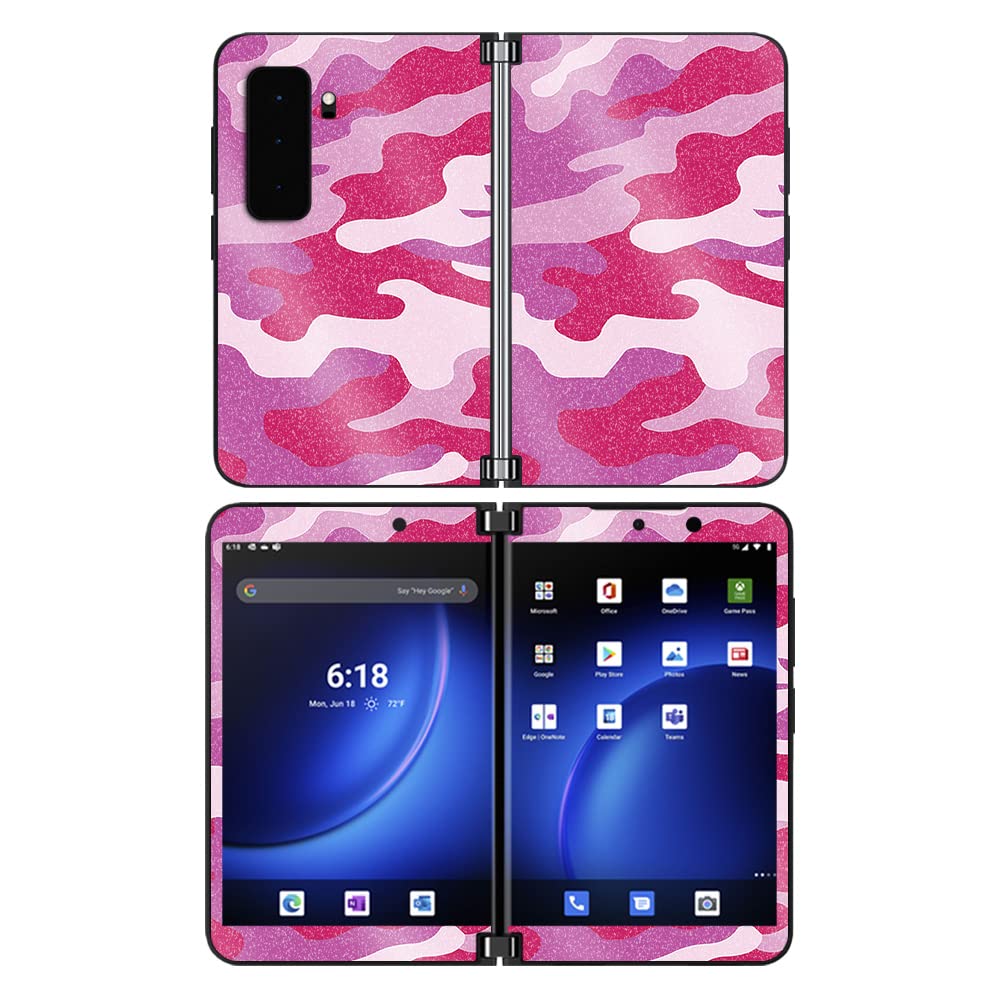 MightySkins Glossy Glitter Skin Compatible with Microsoft Surface Duo 2 - Pink Camo | Protective Durable High-Gloss Glitter Finish | Easy to Apply, Remove, and Change Styles | Made in The USA