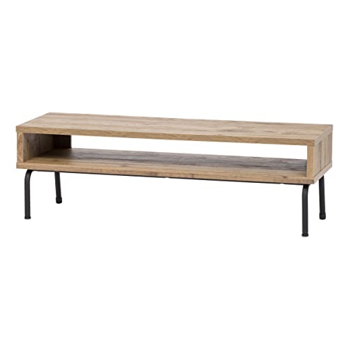 IRIS USA Low Multi-Purpose TV Stand with Black Steel Metal Frame and Legs, Coffee Table Entertainment Center Media Console for Living Room Storage and Organization, Ash Brown