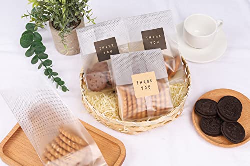 LOKQING Cellophane Treat Bags Cookie bags for Packaging Clear Gift Bags with Stickers for Cookies,Candy,Chocolates(100 PACK,9x3.3inch)