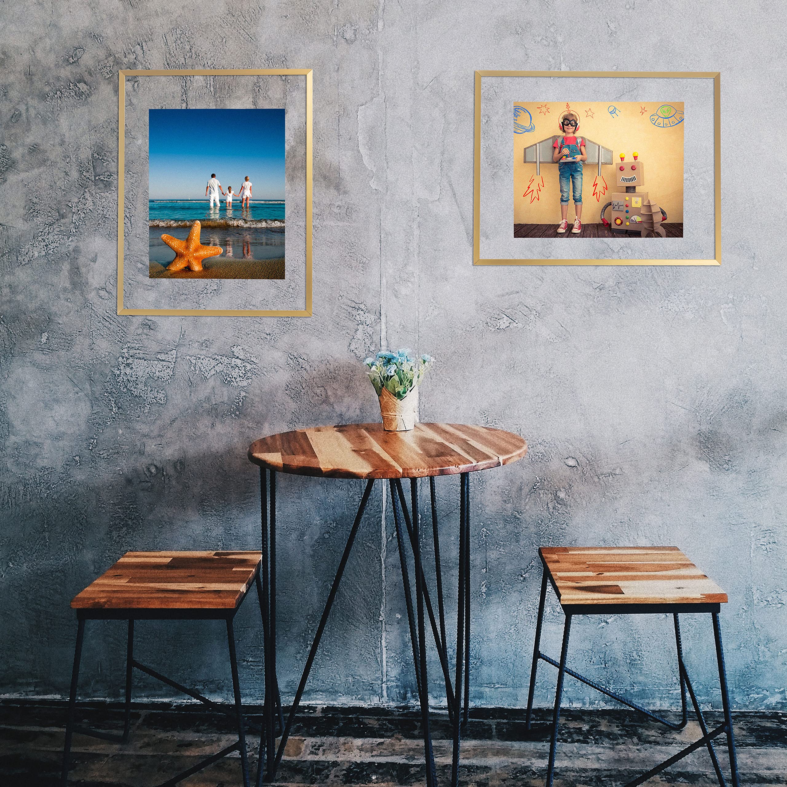 FrameWorks 11”x14” Deluxe Brass Gold Aluminum Contemporary Style Floating Picture Frame with Tempered Glass