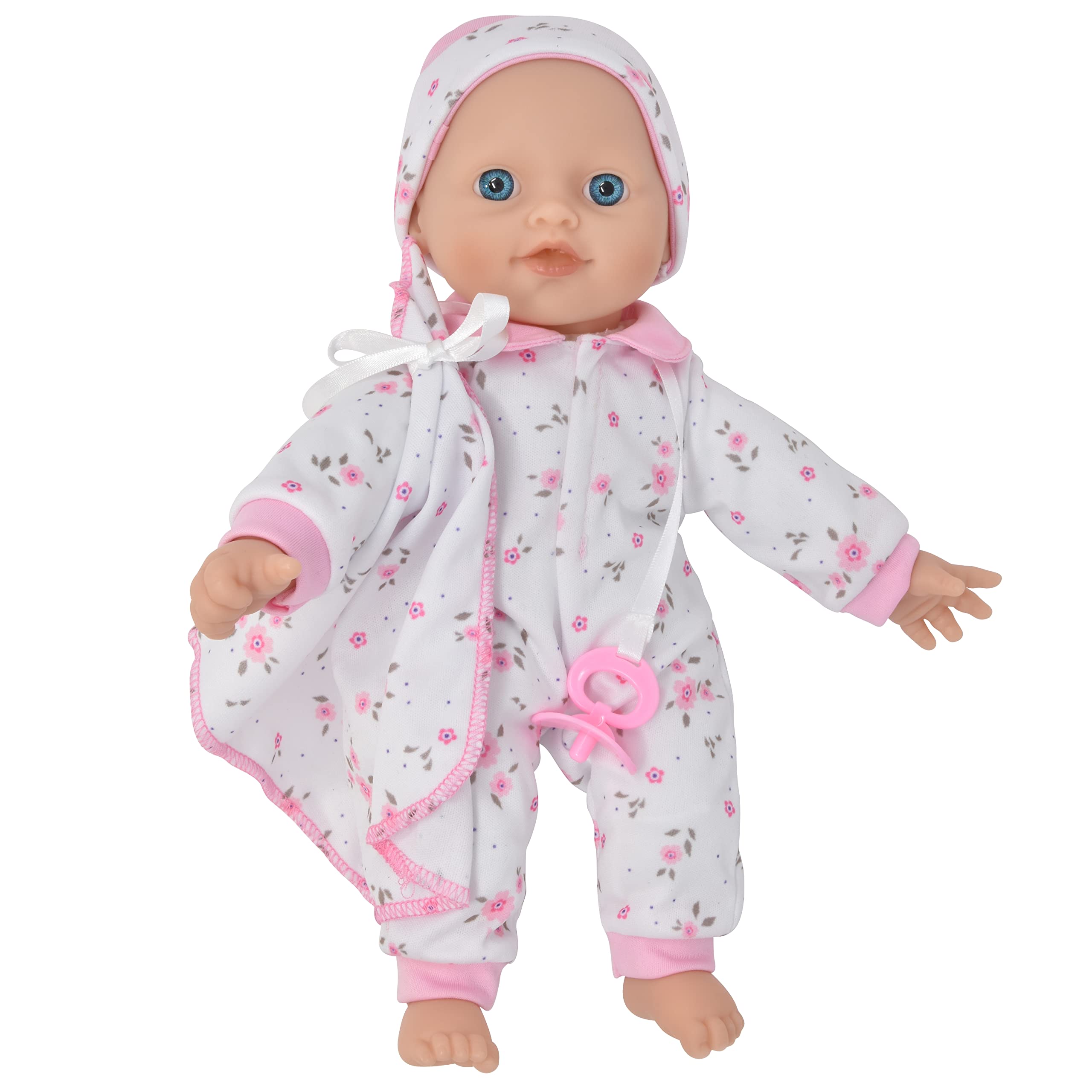 Gift Boutique - 12 Inch Soft Body Baby Doll in Gift Box, Baby Doll with Bottle and Pacifier, Blanket and Pink Floral Clothes