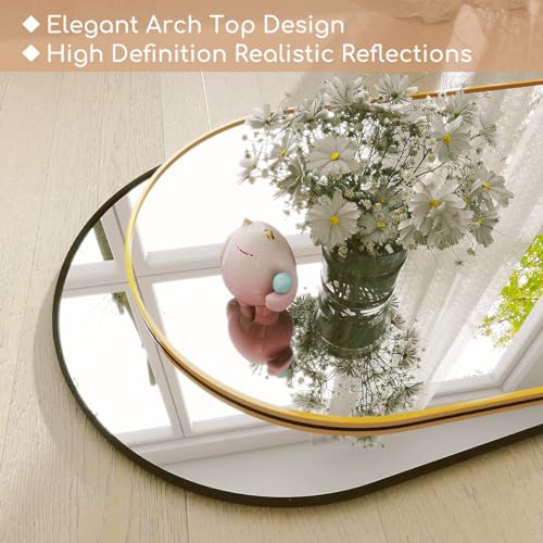 FVANF Arched Full Length Floor Mirror Standing Hanging or Leaning Against Wall, for Bedroom, Wall-Mounted Mirror with Aluminum Alloy Frame, 65"x22" (Gold)