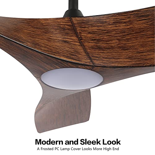 WINGBO Ceiling Fan, 62in DC, Walnut, Modern, Old Bronze, 3 Curved ABS Blades, Light Kit, Remote, Living Room, Kitchen, Bedroom, ETL Listed