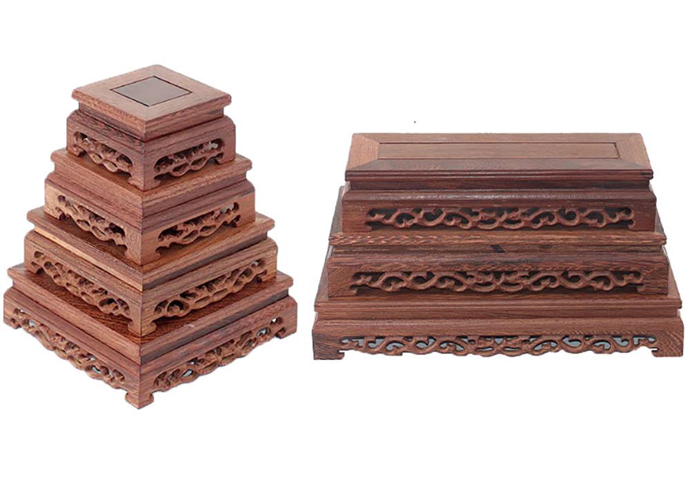 Chinese Wooden Rosewood Carved Base Square Vase Plant Fishbowl Sculpture Display Stand