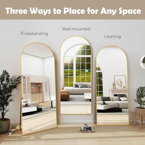FVANF Arched Full Length Floor Mirror Standing Hanging or Leaning Against Wall, for Bedroom, Wall-Mounted Mirror with Aluminum Alloy Frame, 65"x22" (Gold)