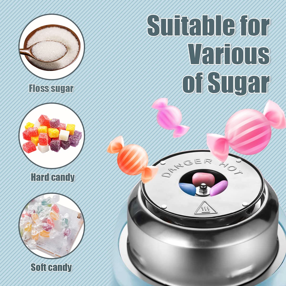 Jinnce Cotton Candy Machine,Homemade Cotton Candy Maker for Birthday Party,Christmas Gift for Kids,Portable Candy Floss Machine with 10 Cones and Sugar Scoop (Blue) (B400-pink)