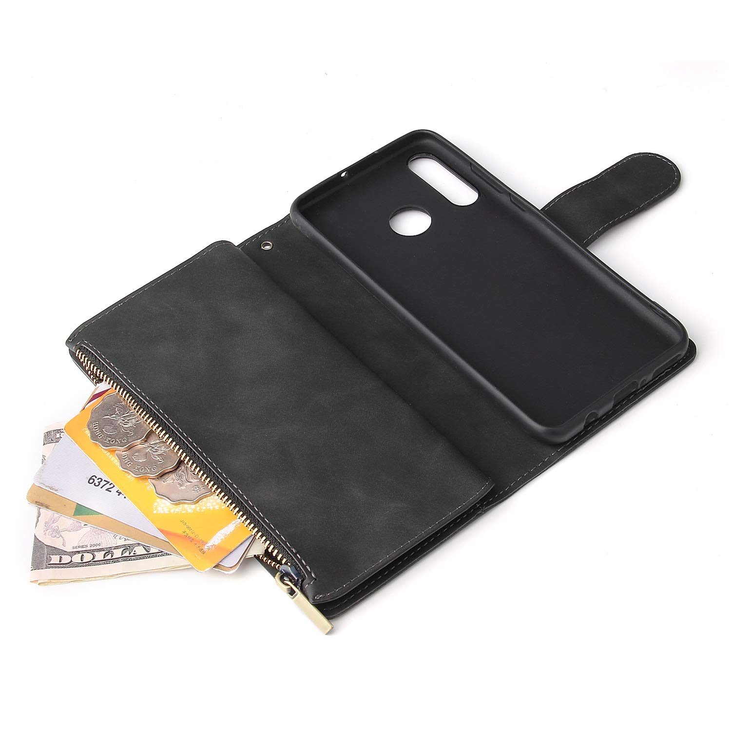 Asuwish Compatible with Huawei P30 Lite Wallet Case Tempered Glass Screen Protector and Leather Flip Cover Card Holder Stand Cell Accessories Phone Cases for Hawaii P30Lite P 30 30Lite Women Men Black
