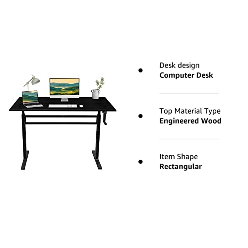 ERGO COMFY Manual Adjustable Height Standing Desk, 48 x 24 Inch Hand Crank Standing Desk with One-Piece Table Top, Sit Stand up Rising Desk, Home Office Computer Workstation, Black