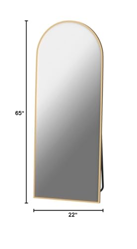 FVANF Arched Full Length Floor Mirror Standing Hanging or Leaning Against Wall, for Bedroom, Wall-Mounted Mirror with Aluminum Alloy Frame, 65"x22" (Gold)