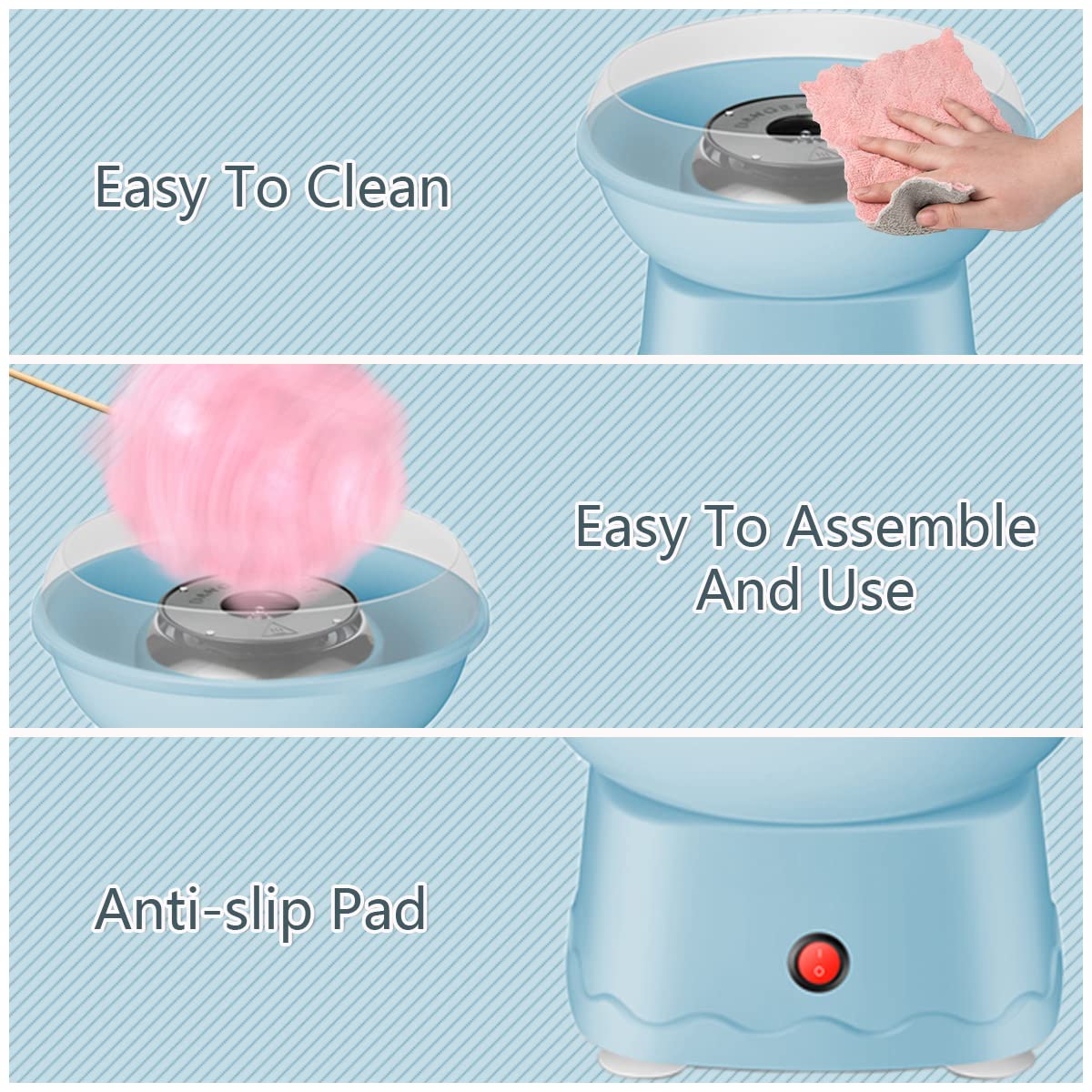 Jinnce Cotton Candy Machine,Homemade Cotton Candy Maker for Birthday Party,Christmas Gift for Kids,Portable Candy Floss Machine with 10 Cones and Sugar Scoop (Blue) (B400-pink)