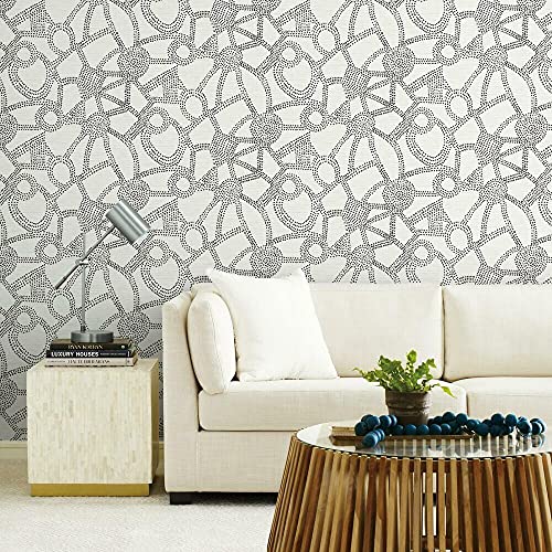 RoomMates RMK12235PL Nikki Chu White and Black Amhara Peel and Stick Wallpaper, Roll, White/Black