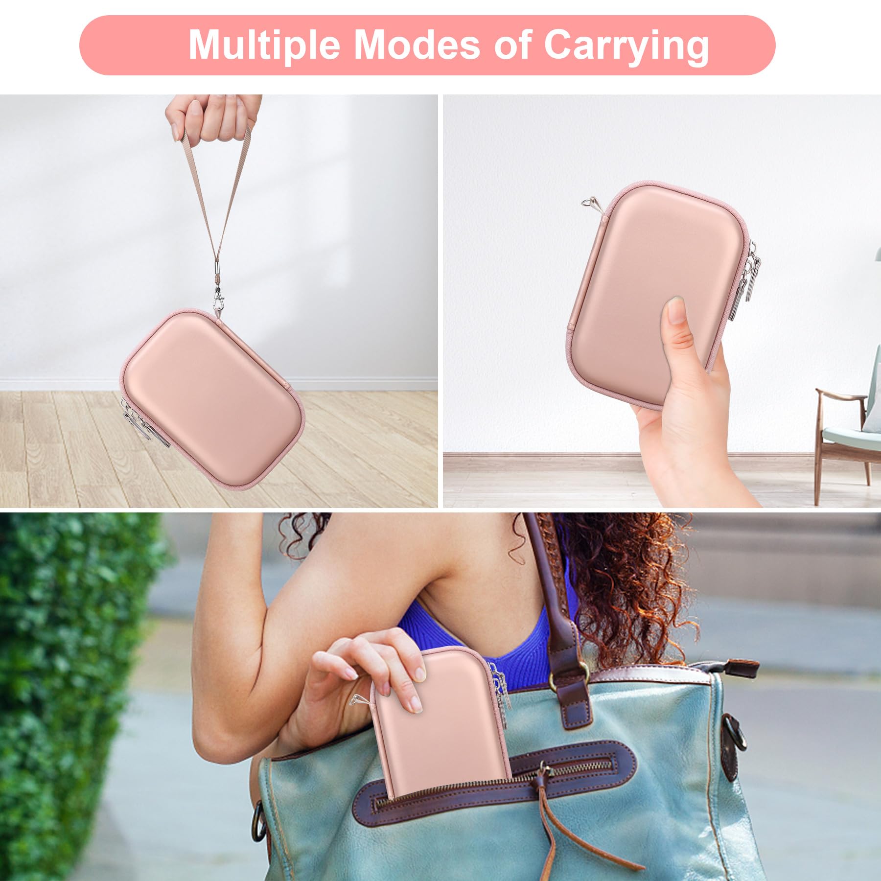 Canboc Digital Camera Case for CAMKORY/Sevenat/Lecran/Besungo/VAHOIALD/BEVLXNIV/IWEUKJLO Video Vlogging Camera and Other Compact Portable Mini Teens Cameras, Mesh Bag fit Cable, Rose Gold