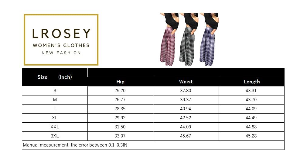 LROSEY Polka Dot Palazzo Pants for Women with Slant Pocket Pleat Wide Leg Straight Trousers