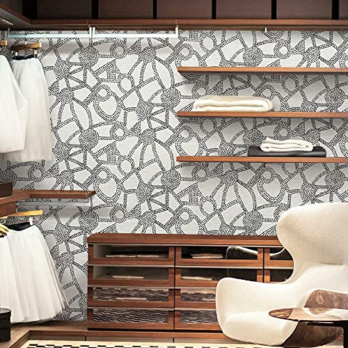 RoomMates RMK12235PL Nikki Chu White and Black Amhara Peel and Stick Wallpaper, Roll, White/Black