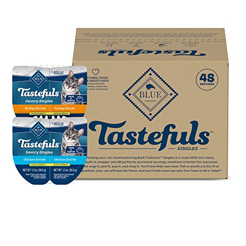 Blue Buffalo Tastefuls Savory Singles Natural Wet Cat Food Cuts In Gravy, Chicken and Turkey Variety Pack, 2.6-oz. Trays, 24-Count