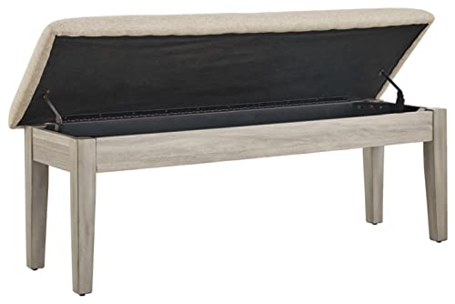 Signature Design by Ashley Parellen Upholstered Storage Dining Bench, Beige