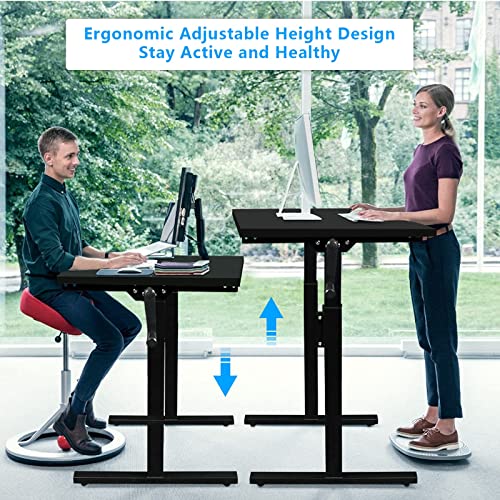 ERGO COMFY Manual Adjustable Height Standing Desk, 48 x 24 Inch Hand Crank Standing Desk with One-Piece Table Top, Sit Stand up Rising Desk, Home Office Computer Workstation, Black