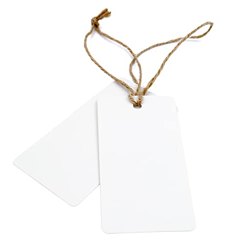 Kraft Gift Tags,100 PCS White Kraft Paper Gift Tag with 100 Feet Jute Twine String, Rectangle Christmas Gift Tags 3.5” x 1.7”