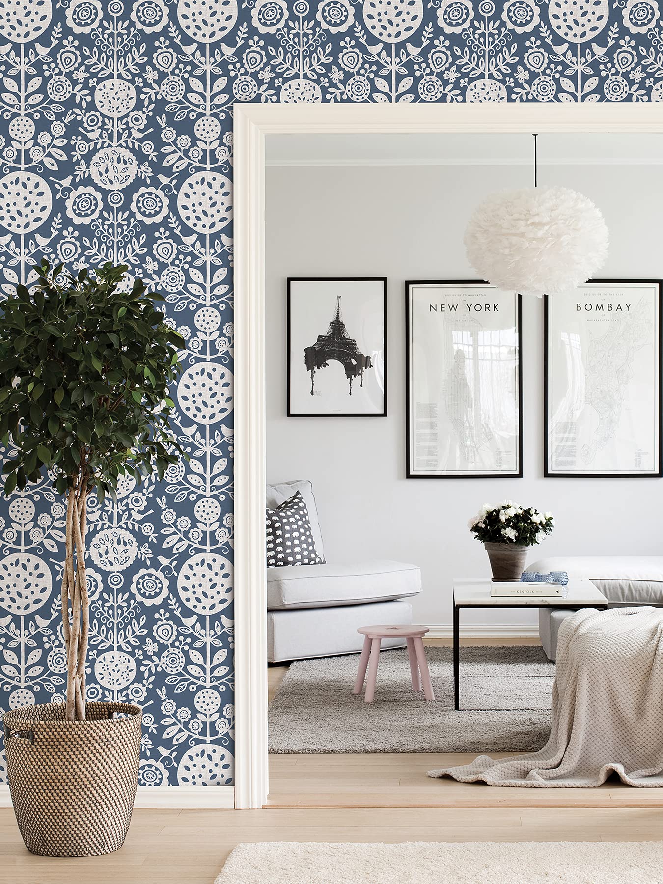 NuWallpaper NUS4031 Navy Anya Peel & Stick Wallpaper, Blue