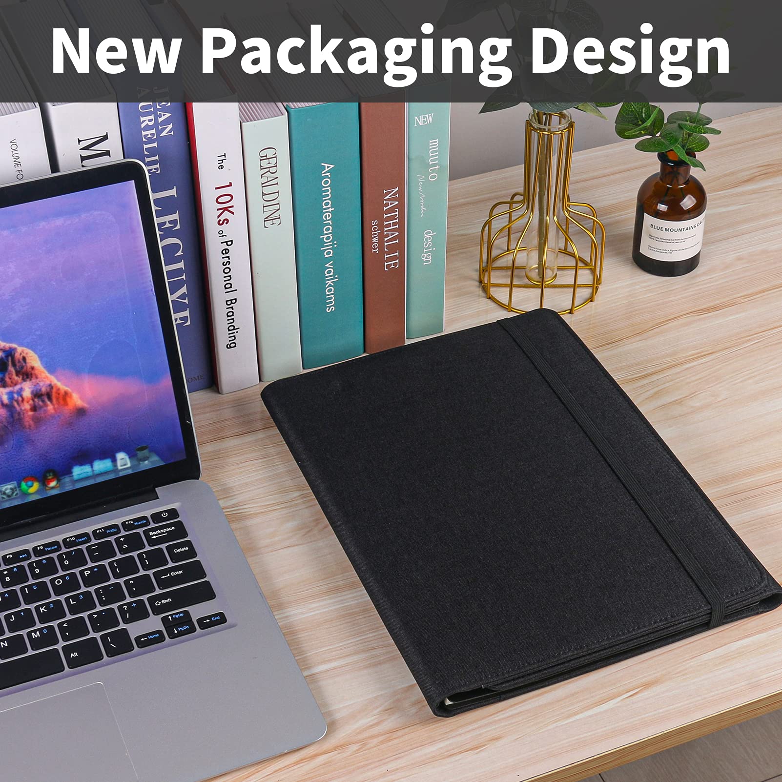 Trifold Cover for Rocketbook Fusion, Panda, Everlast, Letter Size, Multi A4 Size Notebook Case with Pen Loop, Waterproof Fabric, Zipper Pocket, Business Card Holder, 8.5" x 11"inch (Black)