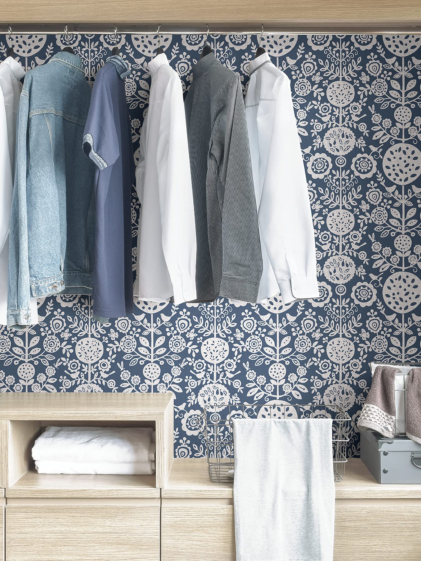 NuWallpaper NUS4031 Navy Anya Peel & Stick Wallpaper, Blue