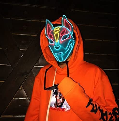 GLDYTIMES Fox Mask Light Up Drift Masks Wolf LED Colour Cosplay Glowing Decorations Masks Gift Costume Child Adult Festival Party Mask