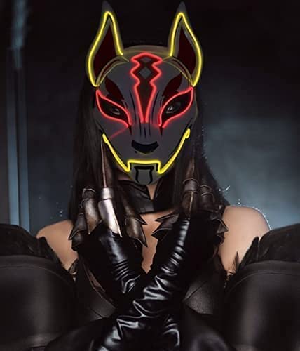 GLDYTIMES Fox Mask Light Up Drift Masks Wolf LED Colour Cosplay Glowing Decorations Masks Gift Costume Child Adult Festival Party Mask