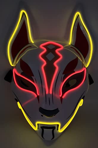 GLDYTIMES Fox Mask Light Up Drift Masks Wolf LED Colour Cosplay Glowing Decorations Masks Gift Costume Child Adult Festival Party Mask