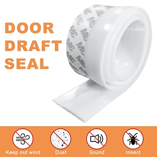 Door Draft Stopper Under Door Draft Blocker Insulator Door Sweep Weather Stripping Noise Stopper Strong Adhesive 39'' Length, White, 45, 1.77x39.37