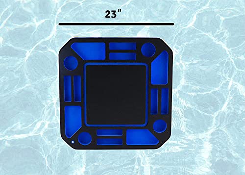 Polar Whale Floating Poker Table Blue and Black Game Tray for Pool Beach Party Float Lounge Durable Foam 23 Inch Chip Slots Drink Holders with Waterproof Playing Cards Deck UV Resistant