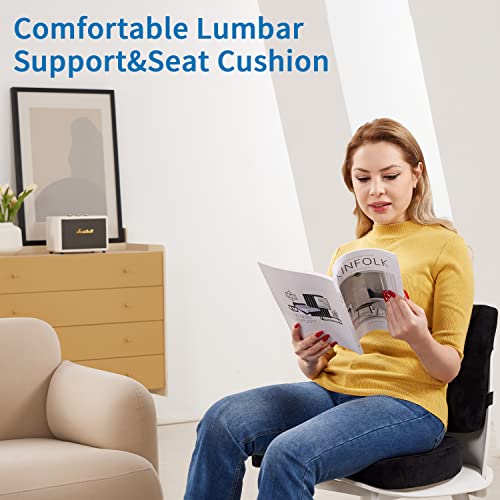 SAIREIDER Seat Cushion and Lumbar Support Pillow for Office Chair, Memory Foam Car Seat Chair Cushions Back Support Pillows, Help Relieve Pain of Back, Lumbar, Tailbone and Sciatic Nerve(Black)