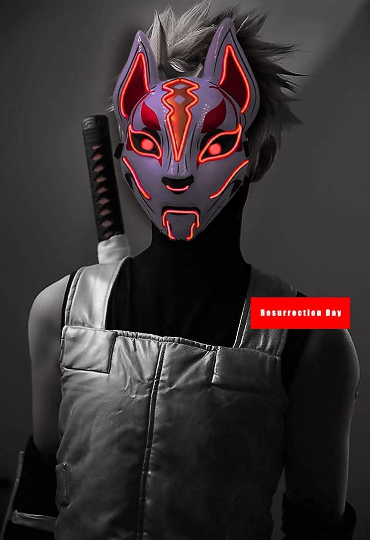 GLDYTIMES Fox Mask Light Up Drift Masks Wolf LED Colour Cosplay Glowing Decorations Masks Gift Costume Child Adult Festival Party Mask
