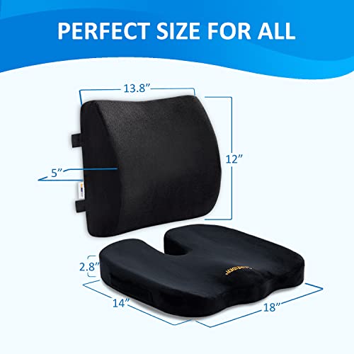 SAIREIDER Seat Cushion and Lumbar Support Pillow for Office Chair, Memory Foam Car Seat Chair Cushions Back Support Pillows, Help Relieve Pain of Back, Lumbar, Tailbone and Sciatic Nerve(Black)