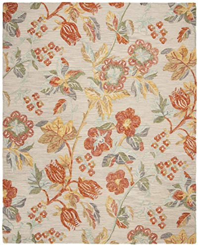 SAFAVIEH Blossom Collection 10' x 14' Grey/Red BLM458F Handmade Floral Premium Wool Living Room Dining Bedroom Area Rug