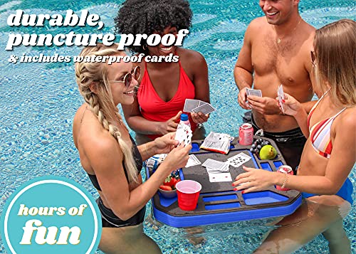 Polar Whale Floating Poker Table Blue and Black Game Tray for Pool Beach Party Float Lounge Durable Foam 23 Inch Chip Slots Drink Holders with Waterproof Playing Cards Deck UV Resistant