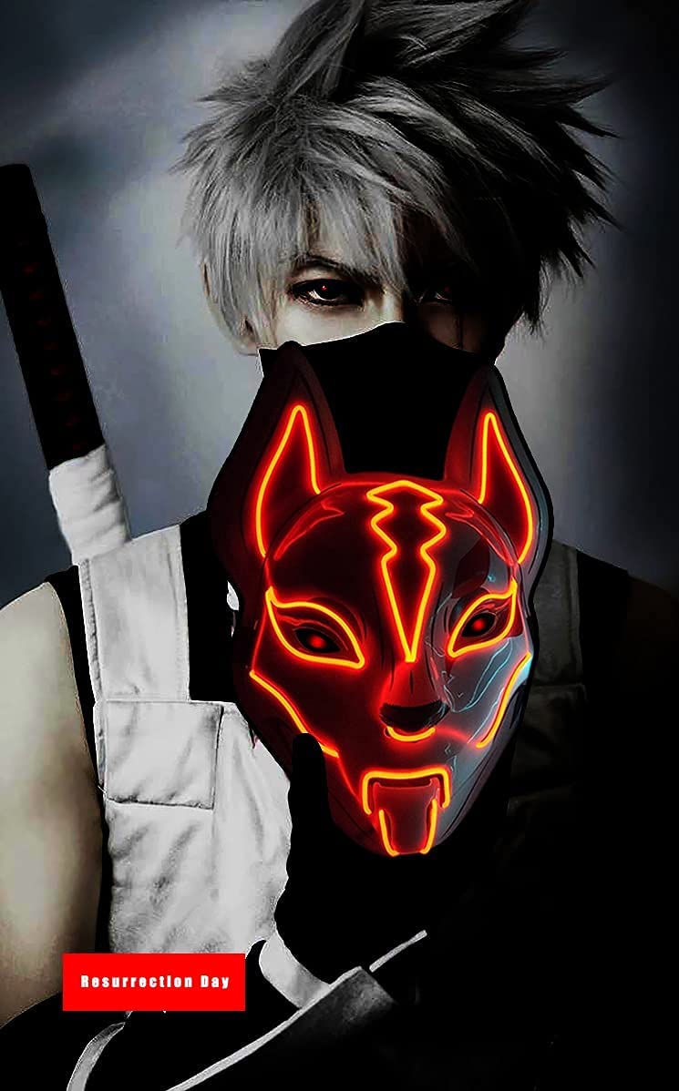 GLDYTIMES Fox Mask Light Up Drift Masks Wolf LED Colour Cosplay Glowing Decorations Masks Gift Costume Child Adult Festival Party Mask