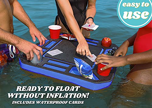 Polar Whale Floating Poker Table Blue and Black Game Tray for Pool Beach Party Float Lounge Durable Foam 23 Inch Chip Slots Drink Holders with Waterproof Playing Cards Deck UV Resistant