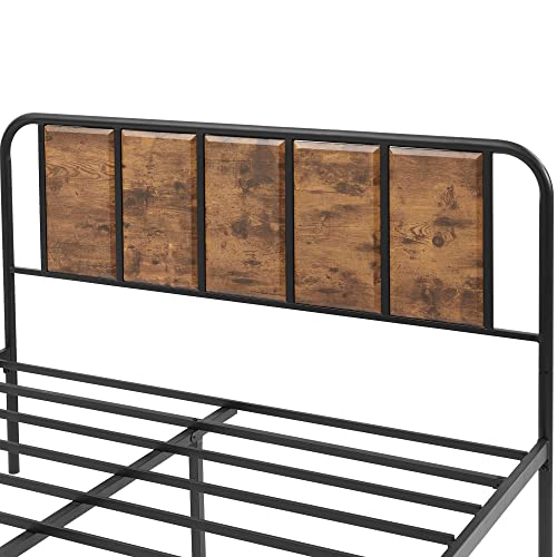 VECELO Full Size Platform Bed Frame with Wood Headboard/Mattress Foundation/Premium Steel Slats Support/No Box Spring Needed,Brown(Industrial)