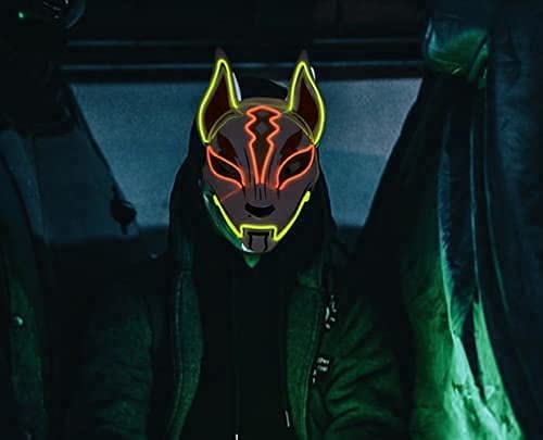 GLDYTIMES Fox Mask Light Up Drift Masks Wolf LED Colour Cosplay Glowing Decorations Masks Gift Costume Child Adult Festival Party Mask
