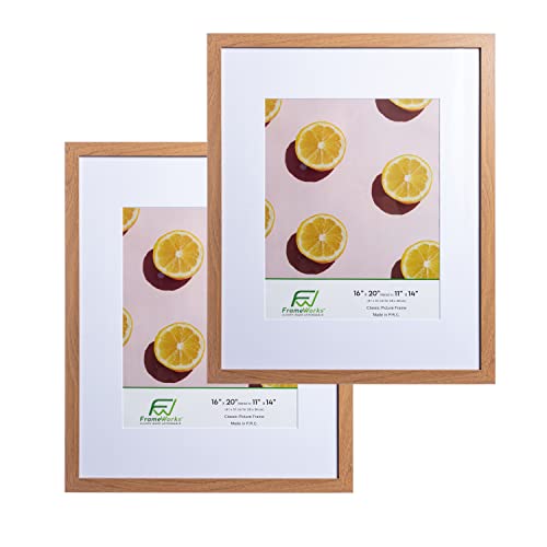 FrameWorks 2-Pack, 16x20 Matted to 11x14 Picture Frame, Golden Oak – Classic Wooden Photo Frame with Tempered Glass, Modern Matte Finish for Prints, Posters, Certificates & Wall Decor – Gallery-Ready